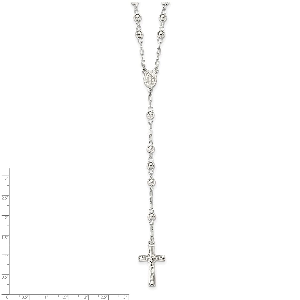 925 Sterling Silver Rosary Necklace 26 inch Chain