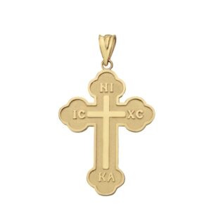 solid 14k yellow gold eastern orthodox ic xc nika cross pendant (1.2")