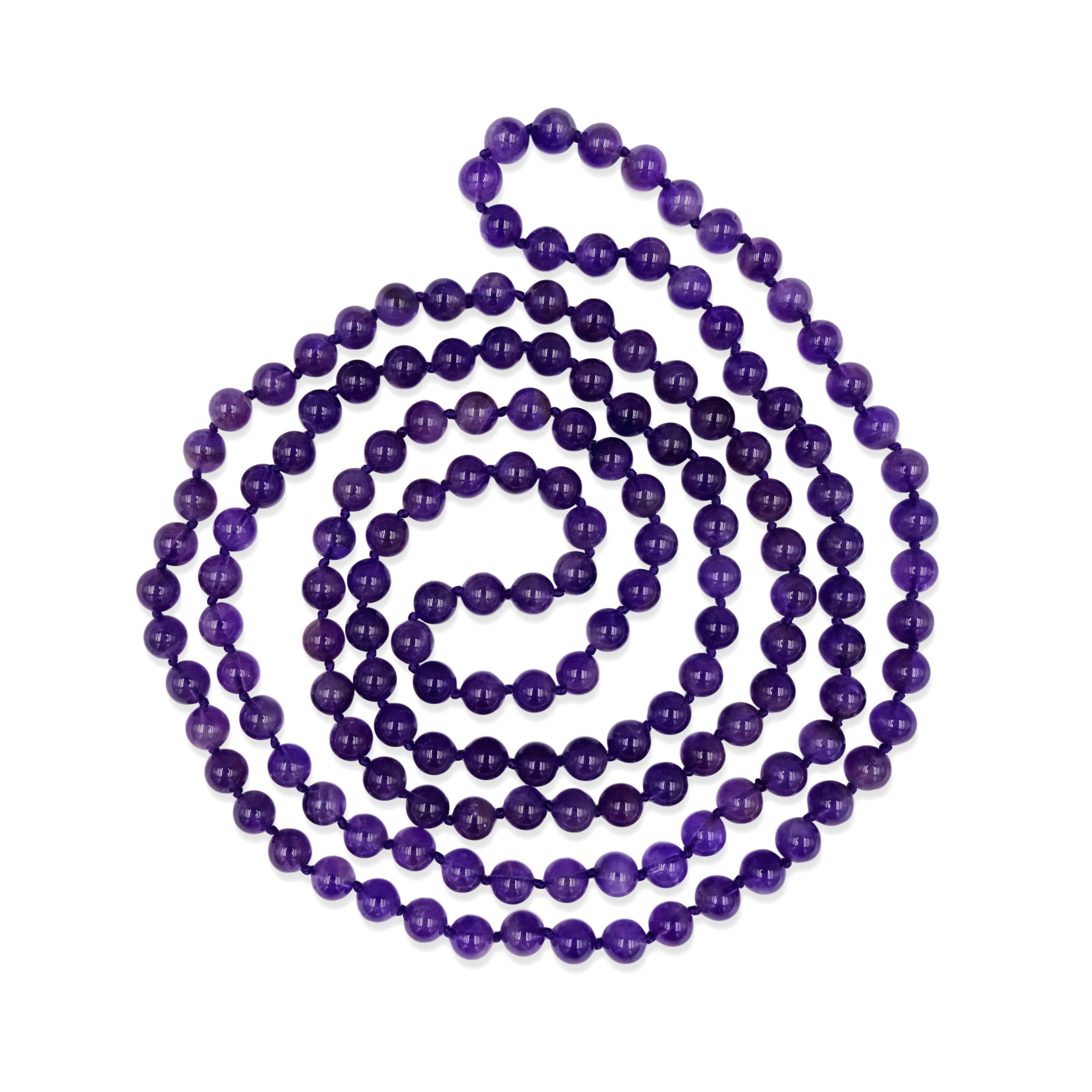 MGR MY GEMS ROCK! 60 Inch Polished Genuine Amethyst Stone Multi-layer Long Endless Infinity Beaded Necklace.