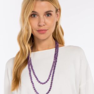 MGR MY GEMS ROCK! 60 Inch Polished Genuine Amethyst Stone Multi-layer Long Endless Infinity Beaded Necklace.