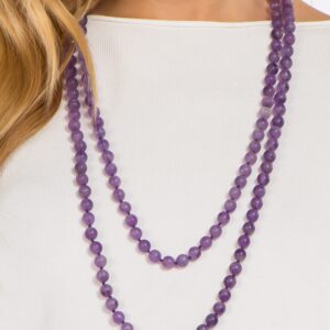 MGR MY GEMS ROCK! 60 Inch Polished Genuine Amethyst Stone Multi-layer Long Endless Infinity Beaded Necklace.