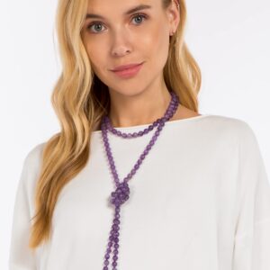 MGR MY GEMS ROCK! 60 Inch Polished Genuine Amethyst Stone Multi-layer Long Endless Infinity Beaded Necklace.