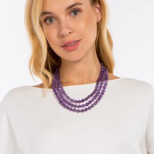 MGR MY GEMS ROCK! 60 Inch Polished Genuine Amethyst Stone Multi-layer Long Endless Infinity Beaded Necklace.