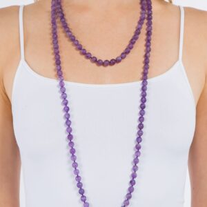 MGR MY GEMS ROCK! 60 Inch Polished Genuine Amethyst Stone Multi-layer Long Endless Infinity Beaded Necklace.