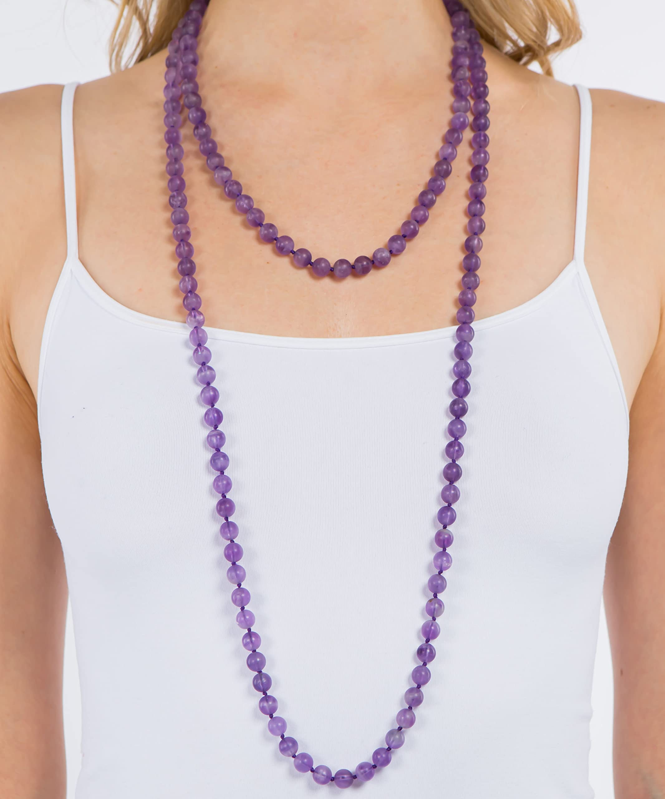 MGR MY GEMS ROCK! 60 Inch Polished Genuine Amethyst Stone Multi-layer Long Endless Infinity Beaded Necklace.