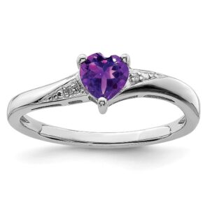 icecarats 925 sterling silver purple amethyst diamond heart ring gemstone love band size 7.00