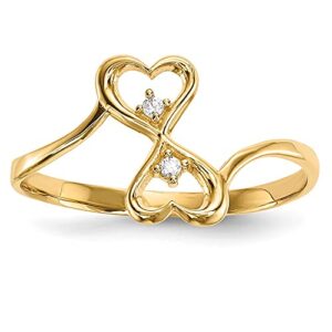 icecarats 14k yellow gold cubic zirconia cz double heart love ring size 7