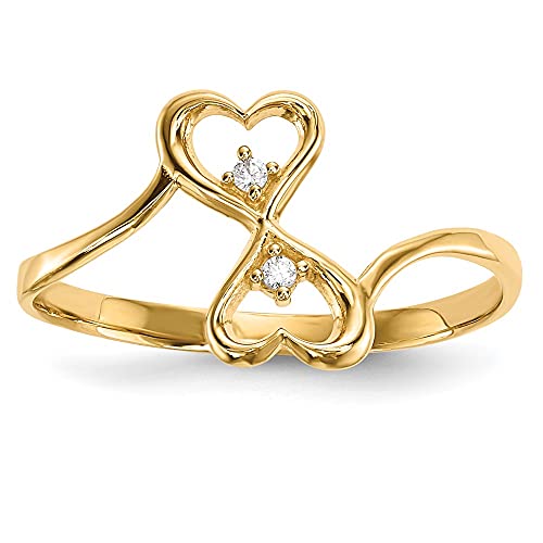 IceCarats 14K Yellow Gold Cubic Zirconia CZ Double Heart Love Ring Size 7