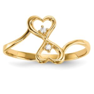 IceCarats 14K Yellow Gold Cubic Zirconia CZ Double Heart Love Ring Size 7