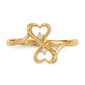 IceCarats 14K Yellow Gold Cubic Zirconia CZ Double Heart Love Ring Size 7