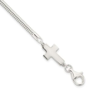 IceCarats 925 Sterling Silver Sideways Holy Cross Chain Charm Bracelet