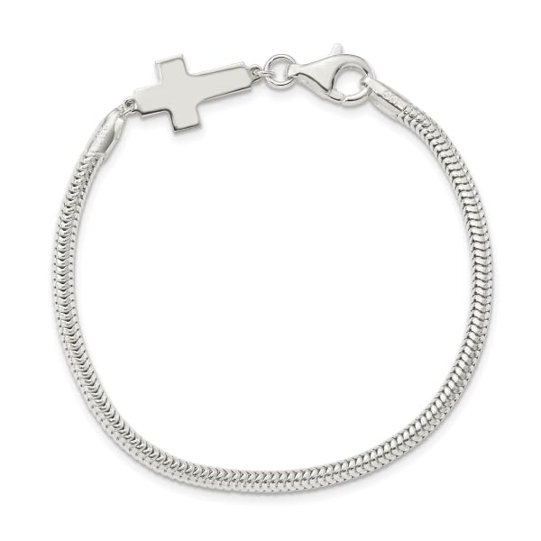 IceCarats 925 Sterling Silver Sideways Holy Cross Chain Charm Bracelet