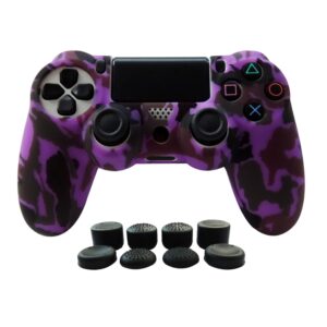 hikfly silicone gel controller cover skin protector compatible for ps4/ps4 slim/ps4 pro controller (1 x controller cover with 8 x fps pro thumb grip caps)(purple)