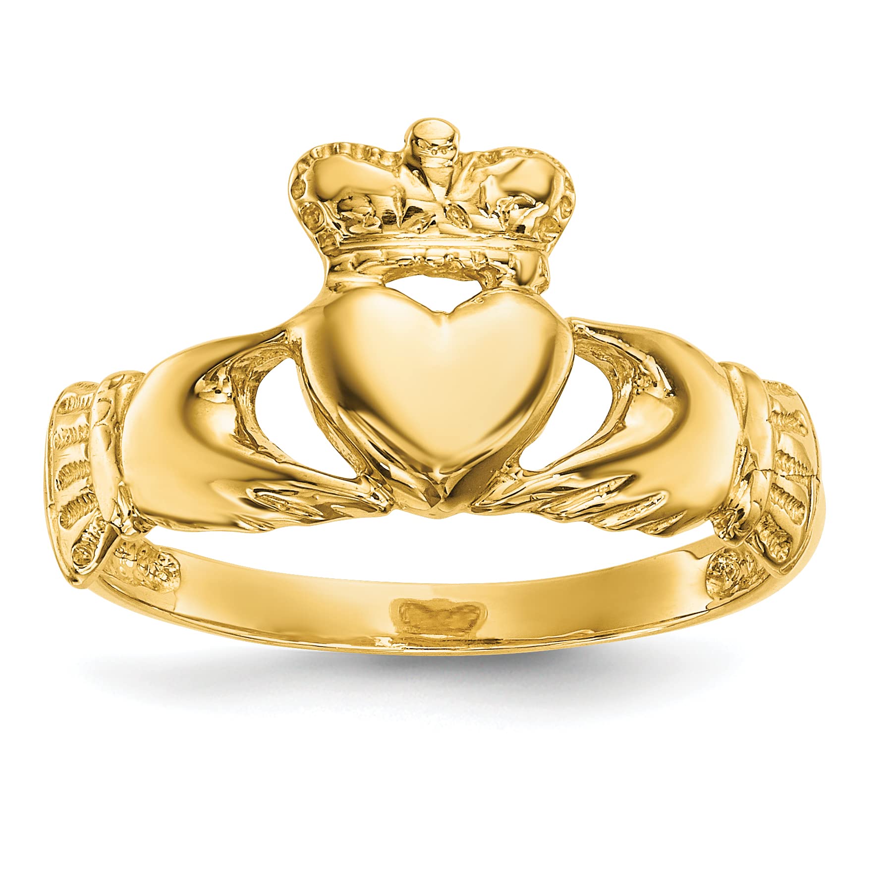 14K Yellow Gold Heart Love Irish Claddagh Celtic Ring Jewelry Size 7.00