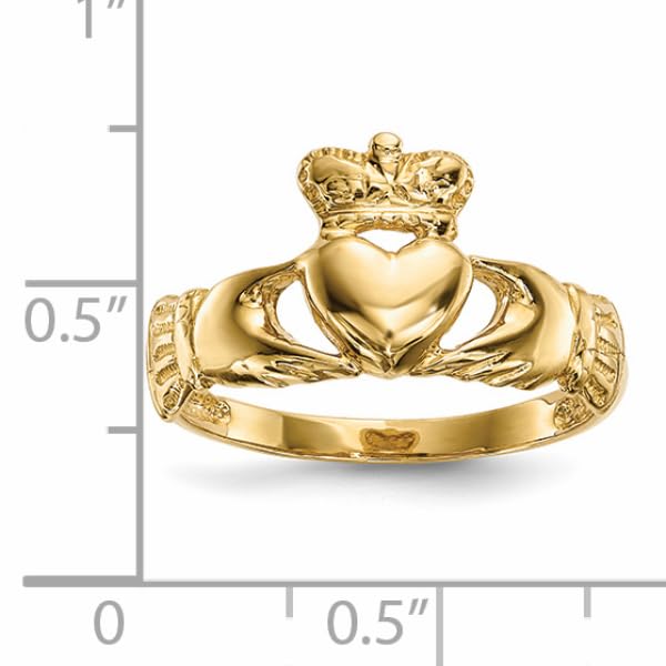 14K Yellow Gold Heart Love Irish Claddagh Celtic Ring Jewelry Size 7.00