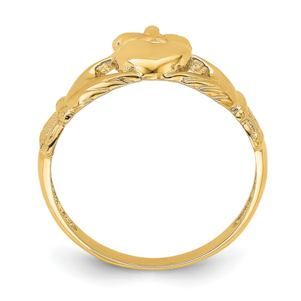 14K Yellow Gold Heart Love Irish Claddagh Celtic Ring Jewelry Size 7.00