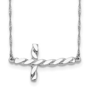 icecarats 14k white gold twisted sideways holy cross necklace 17 inch chain