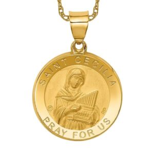 icecarats 14k yellow gold saint cecilia medal necklace charm pendant only