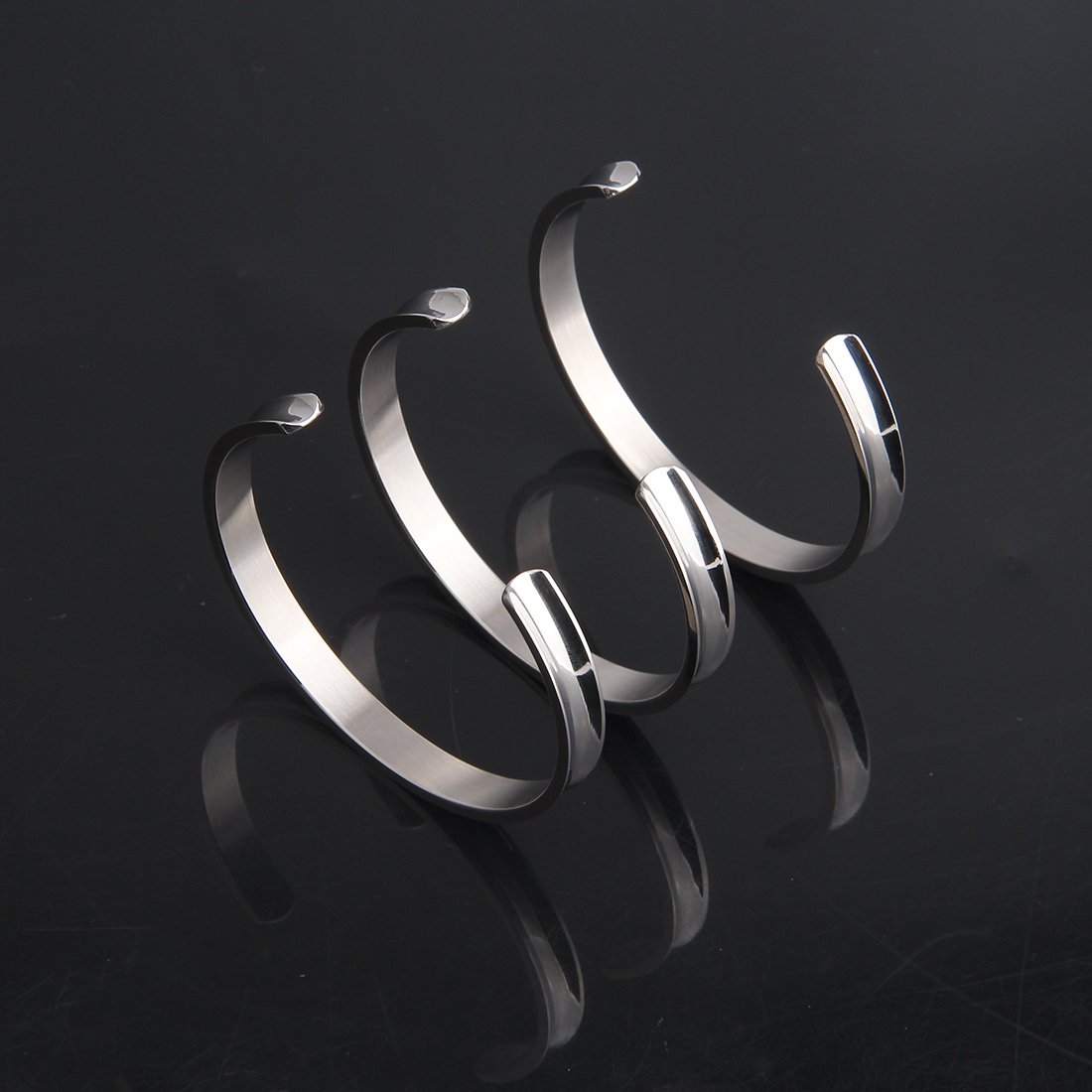 WUSUANED Hair Tie Bracelet Stainless Steel Grooved Cuff Bangle Gift for her (3 PCS silver)