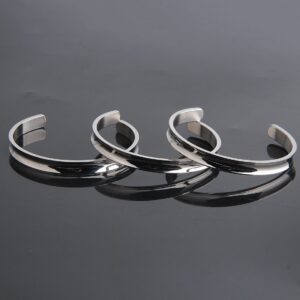 WUSUANED Hair Tie Bracelet Stainless Steel Grooved Cuff Bangle Gift for her (3 PCS silver)