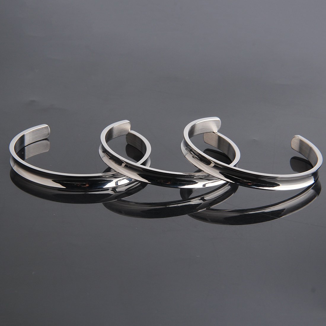 WUSUANED Hair Tie Bracelet Stainless Steel Grooved Cuff Bangle Gift for her (3 PCS silver)