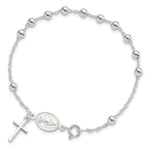 icecarats 925 sterling silver beaded ball rosary 7.5 inch chain charm bracelet