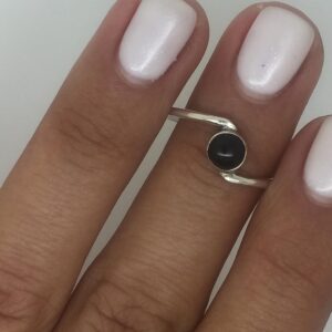 Black Onyx Delicate Ring 925 Sterling Silver Vintage Boho Chic US Size 5 6 7 8 9 (9)