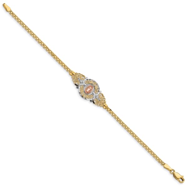 IceCarats 14K Two Tone Gold Our Lady of Guadalupe Virgin Mary Chain Charm Bracelet