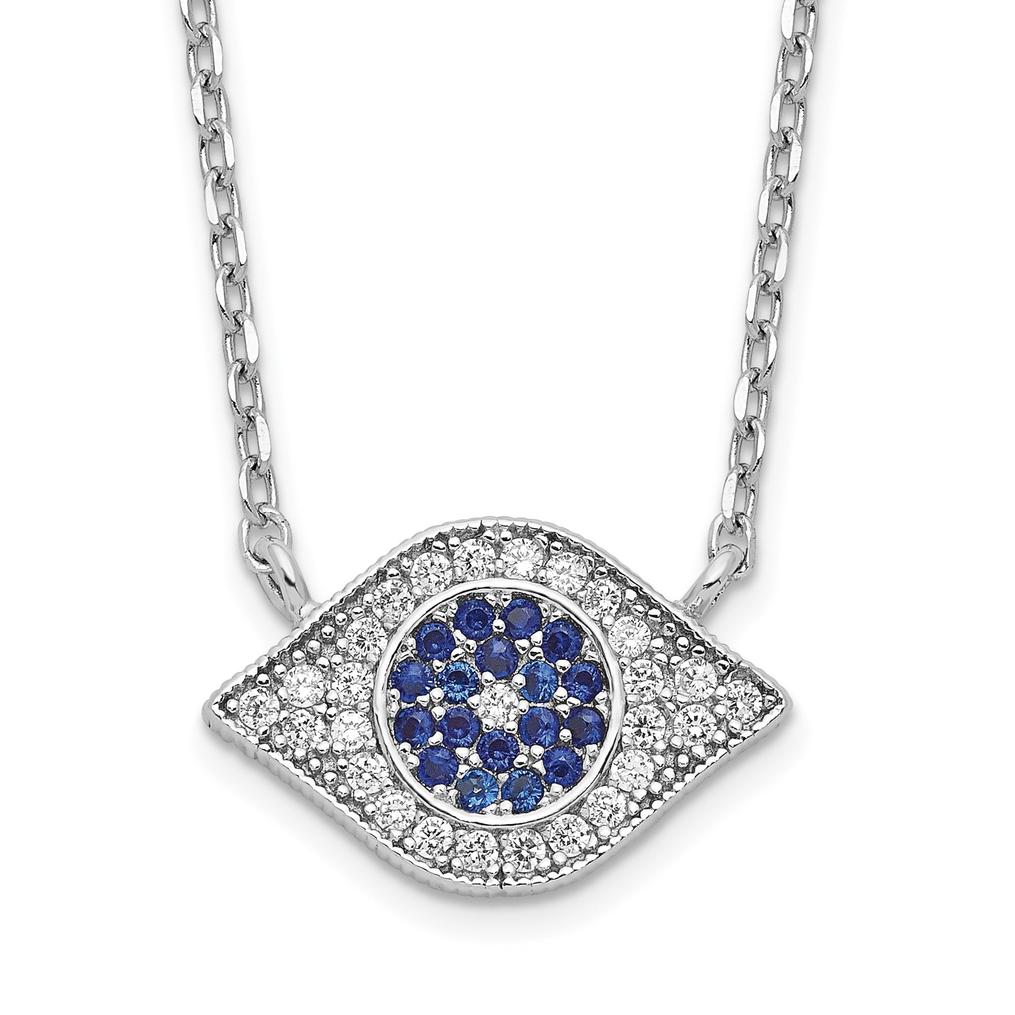 IceCarats 925 Sterling Silver Cubic Zirconia CZ Hamsa Good Luck Blue Evil Eye Protection Necklace 17 inch Chain