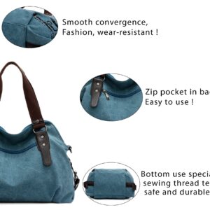 Chikencall Women Ladies Bags Casual Vintage Hobo Canvas Mulit-Pocket Daily Purse Messenger Top Handle Shoulder Large Tote Shopper Handbag Shopping Graffiti European Style Bags-Blue