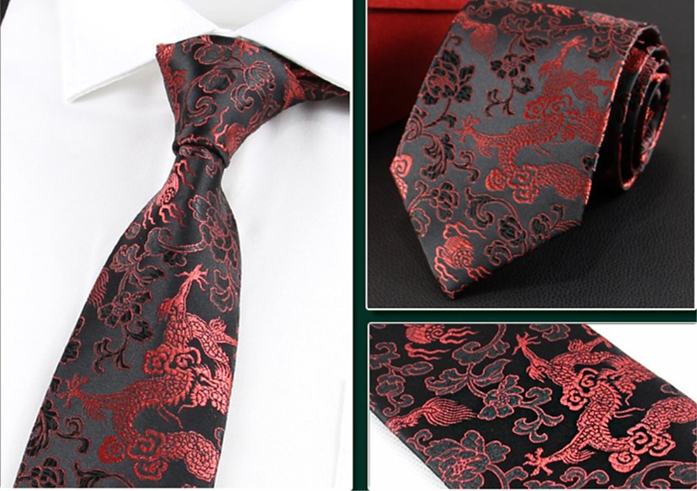 Men's Wide Black Red Ties Paisley Jacquard Woven Daily Dress Meeting Neckties