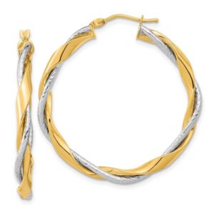 14K Two Tone Gold Rope Twisted Round Hoop Earrings