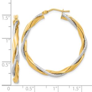 14K Two Tone Gold Rope Twisted Round Hoop Earrings