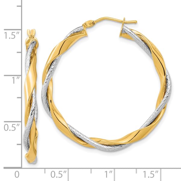 14K Two Tone Gold Rope Twisted Round Hoop Earrings