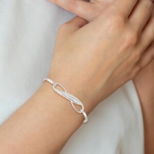 IceCarats 925 Sterling Silver Infinity Twisted Love Knot Symbol Feather Bangle Charm Bracelet