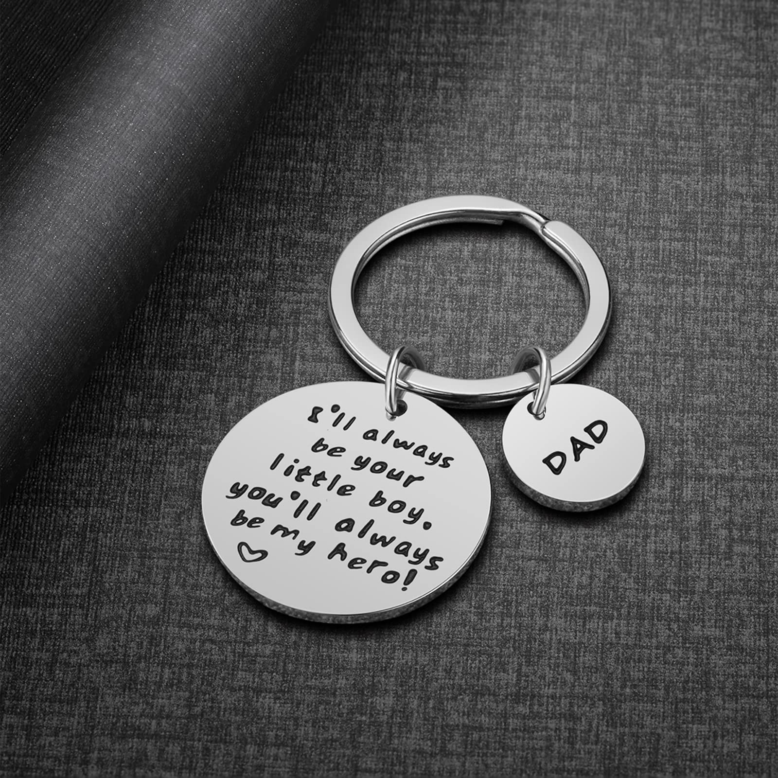 Father's Day Dad Gifts from Son - Christmas Gifts for Dad, Dad Birthday Gifts, Valentines Day Gifts for Dad, I'll Always Be Your Little Boy You'll Be My Hero Father Son Keychain