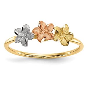 icecarats 14k two tone gold white 3 flower ring size 7