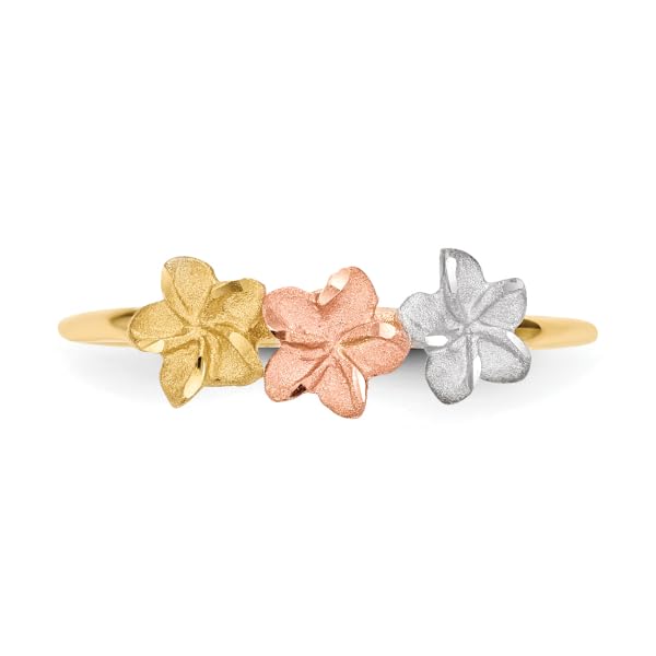 IceCarats 14K Two Tone Gold White 3 Flower Ring Size 7