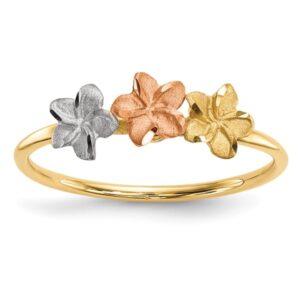 IceCarats 14K Two Tone Gold White 3 Flower Ring Size 7