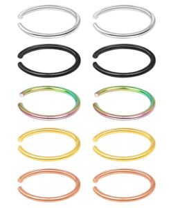 skullparty zifoan 5 pairs nose rings hoop 20 gauge non piercing stainless steel clip-on fake nose ring body jewelry (10pcs inner diameter: 5/16 (8mm))