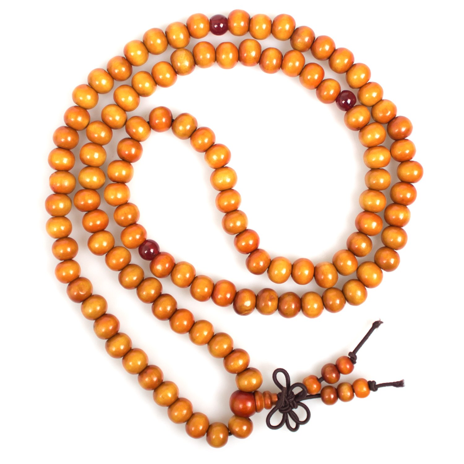 PWMENLK 108 Mala Beads Bracelets Meditation Necklace 3pc 8mm Wood Prayer Beads Buddhist Wooden Beaded Tibetan Buddha Bead Sandalwood Beaded Necklace for Men Women(red black orange)