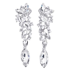 art deco wedding party bridal rhinestone marquise cluster chandelier long dangle large statement earrings