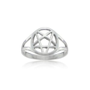 hoops & loops 925 sterling silver pentagram pentacle five pointed star band wide chunky ring for women men teen girls teen boys, size 5