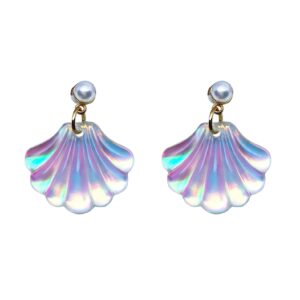 1 pair color change pearls sea shell stud earrings beach jewelry gifts for women for halloween party