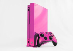 pink chrome mirror - vinyl decal mod skin kit by system skins - compatible with microsoft xbox one x (xb1x)