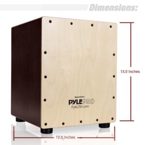 Pyle Stringed Birch Wood Compact Acoustic Jam Cajon - Wooden Hand Drum Percussion Box with Internal Guitar Strings, Deep Bass, Classic Slap, and Crackle Sound - For Kids, Teens, and Adults - PCJD16