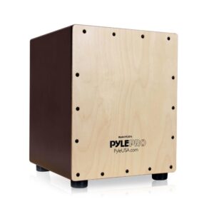 Pyle Stringed Birch Wood Compact Acoustic Jam Cajon - Wooden Hand Drum Percussion Box with Internal Guitar Strings, Deep Bass, Classic Slap, and Crackle Sound - For Kids, Teens, and Adults - PCJD16