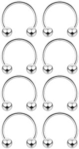 8pc 18g stainless steel horseshoe earrings barbell gauge hoop cartilage daith tragus piercing 8mm