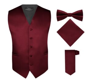 s.h. churchill & co. men's 4 piece vest set, with bow tie, neck tie & pocket hankie - burgundy, xl