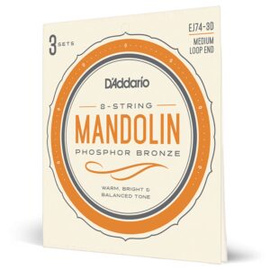 d'addario mandolin strings - mandolin strings - phosphor bronze - for 8 string mandolin - rich, full tonal spectrum - ej74-3d - medium, 11-40